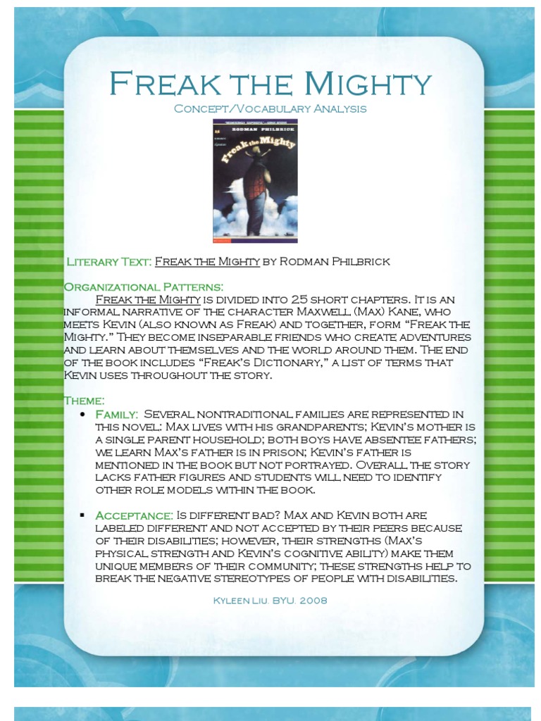 Freak The Mighty: Concept/Vocabulary Analysis | PDF | Wellness