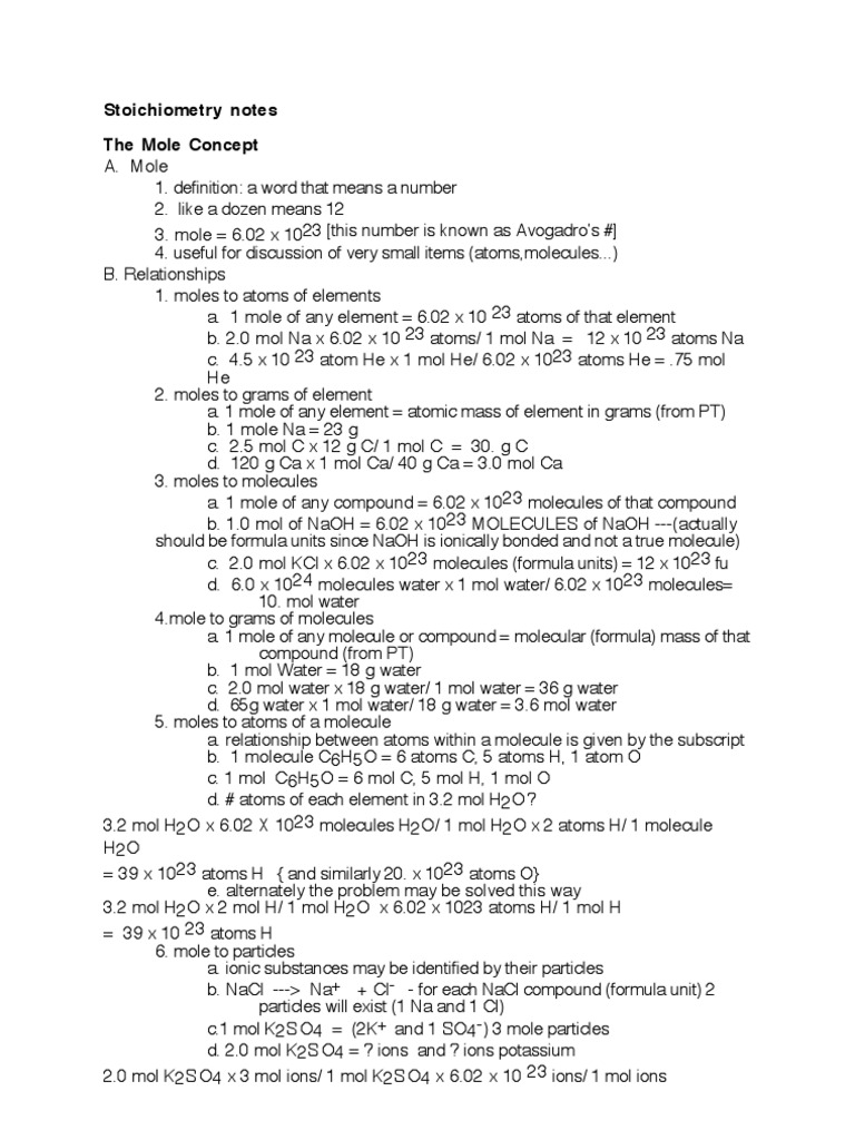 Stoichiometry Notes | Mole (Unit) | Molecules