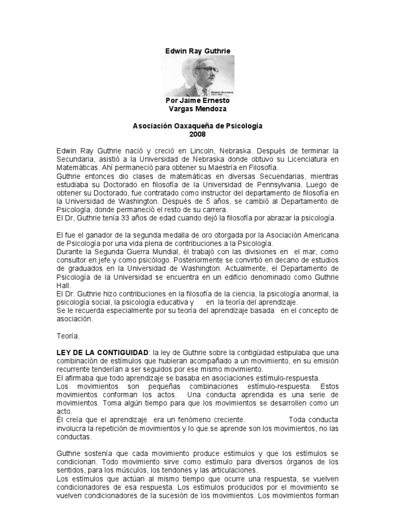 Edwin Ray Guthrie | PDF | Psicoterapia | Aprendizaje