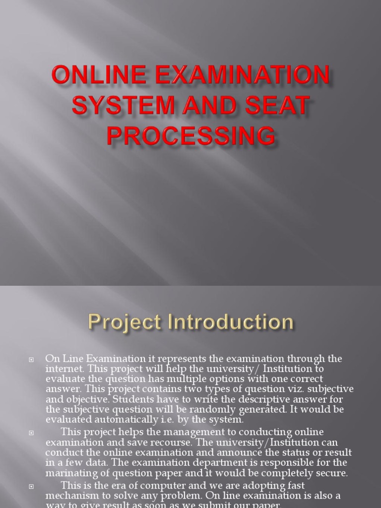 Online Examination System Project Overview | PDF | Test (Assessment ...