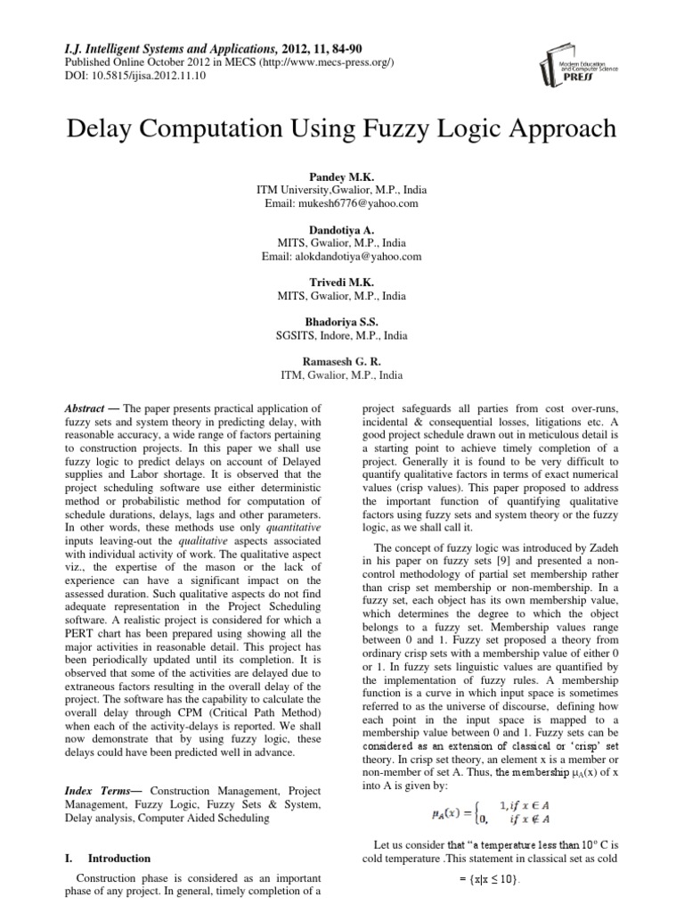 Article - Delay Computation | PDF | Fuzzy Logic | Prediction