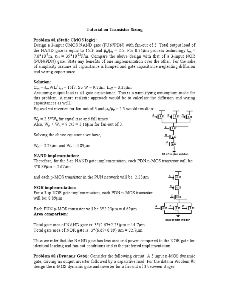 Tutorial On Transistor Sizing Problem #1 (Static CMOS Logic) | PDF ...