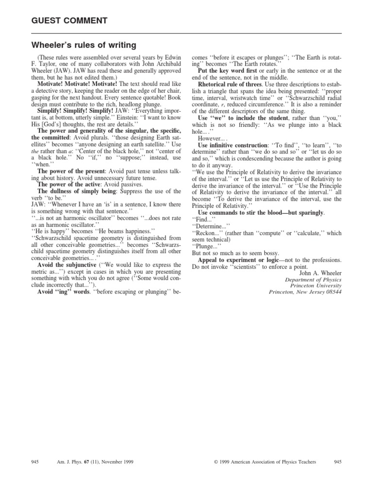Wheelers Rules Of Writing Pdf General Relativity Theory Of Relativity