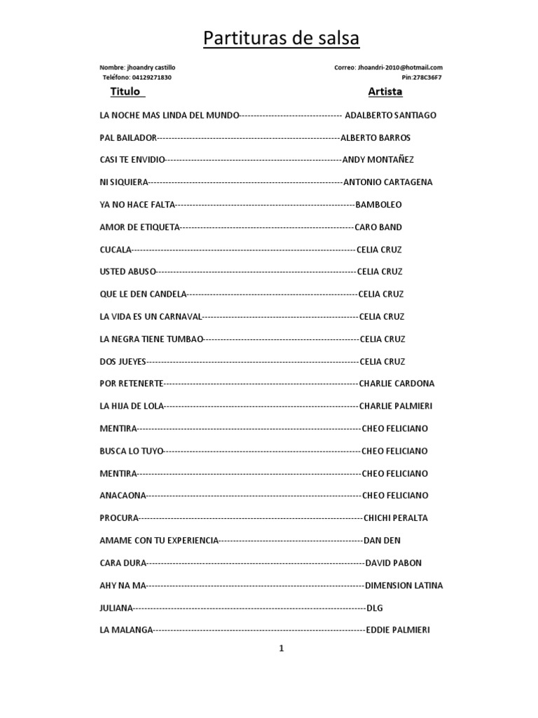 Partituras de Salsa para Descargar Gratis | PDF | Musica cubana ...