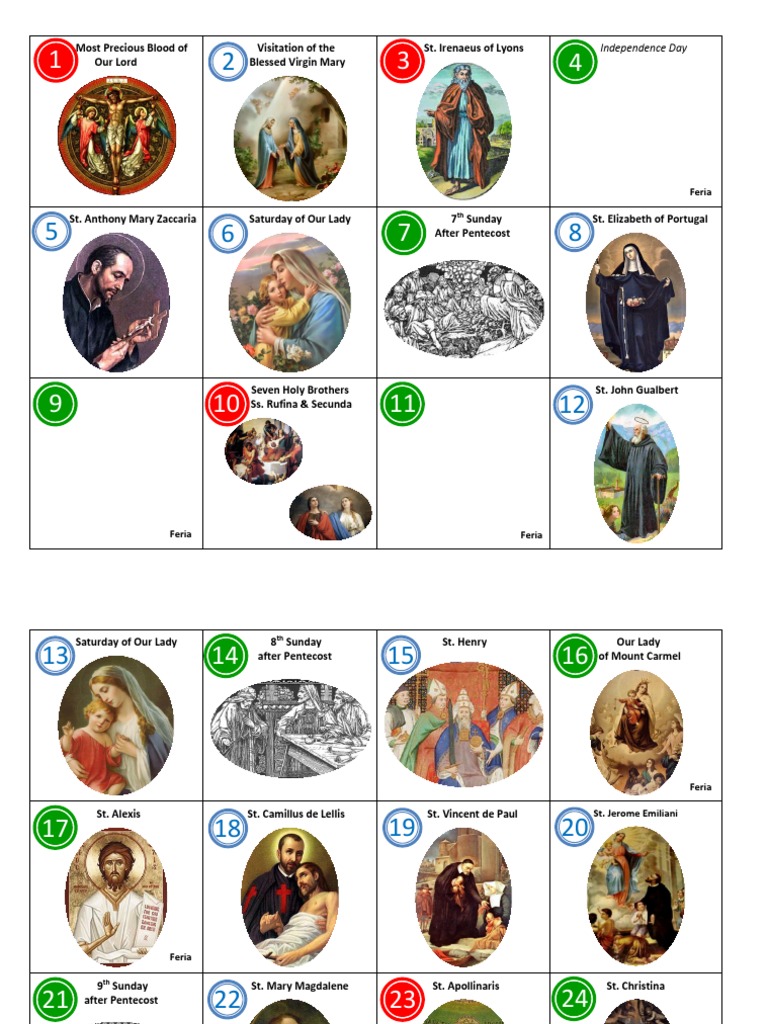 Saints For July Calendar | PDF