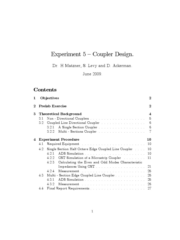 Microwave - Experiment 5 - Coupler Design | PDF | Electrical ...