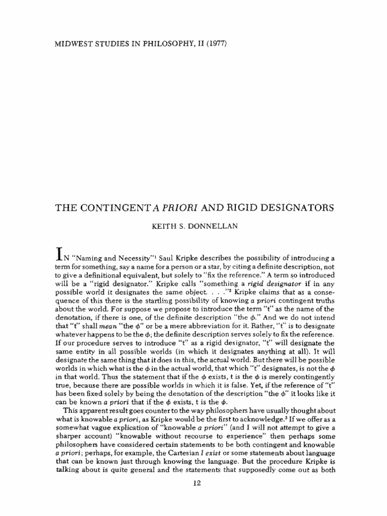 The Contingent A Priori and Rigid Designators | PDF | A Priori And A ...