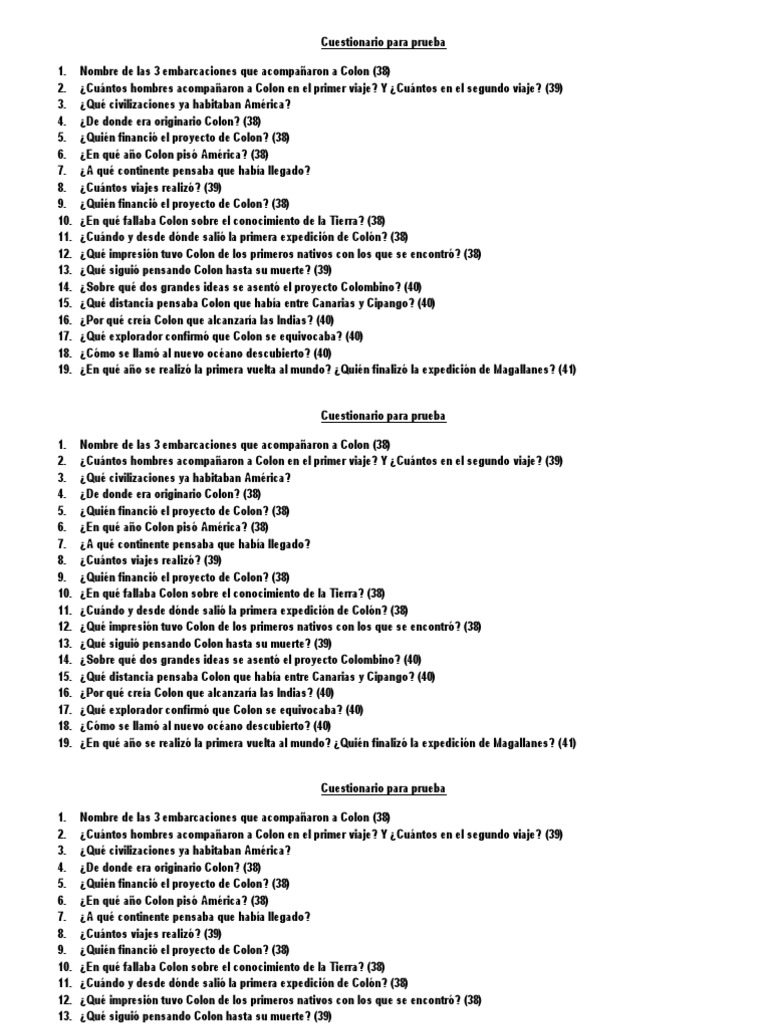Cuestionario Descubrimientos Geograficos | PDF | Cristobal colon | Teatro