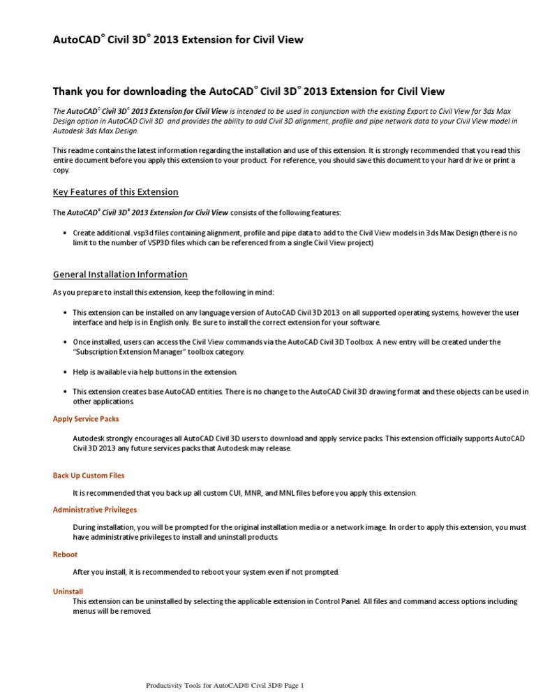 Civil3d 2013 Civil View Readme | PDF | Auto Cad | Autodesk 3ds Max