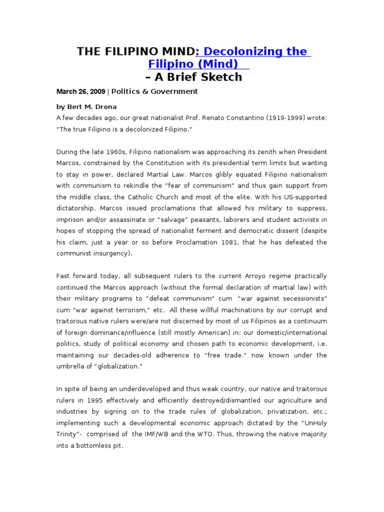 The Filipino Mind | PDF | Philippines | Decolonization