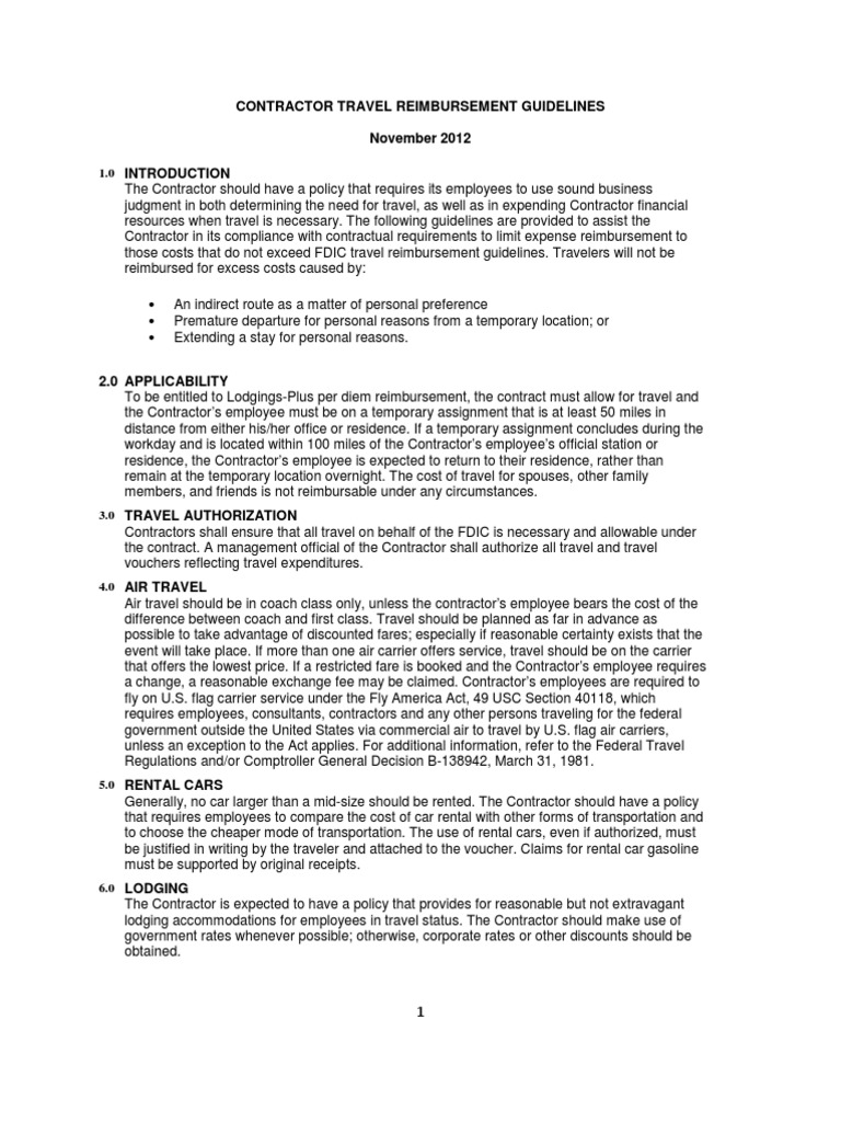 Contractor Travel Guidelines | PDF | Per Diem | Government