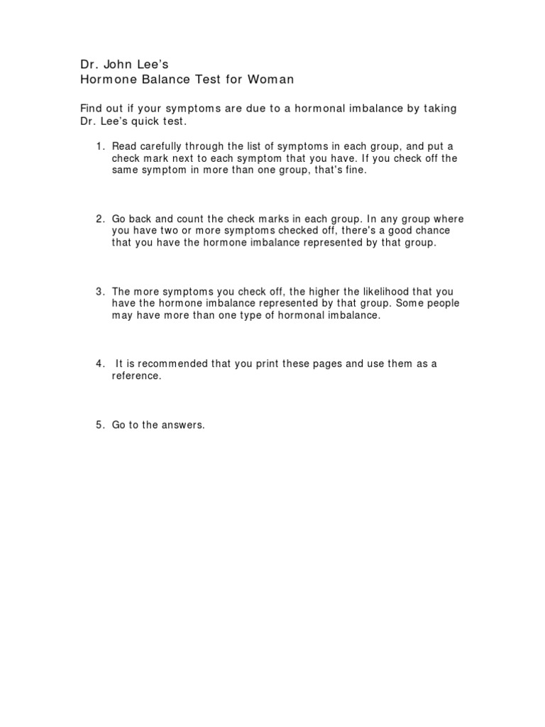 DR Lee Hormone Test (Symptomps) | PDF | Self-Improvement | Wellness