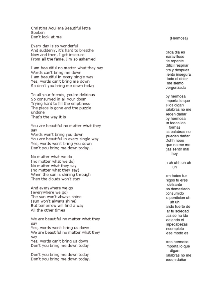 Christina Aguilera Beautiful Letra | PDF