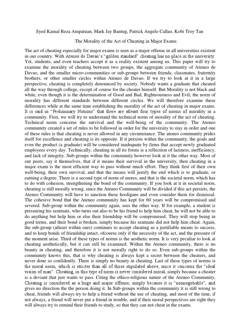 Morality of Cheating | Download Free PDF | Norm (Social) | Test ...