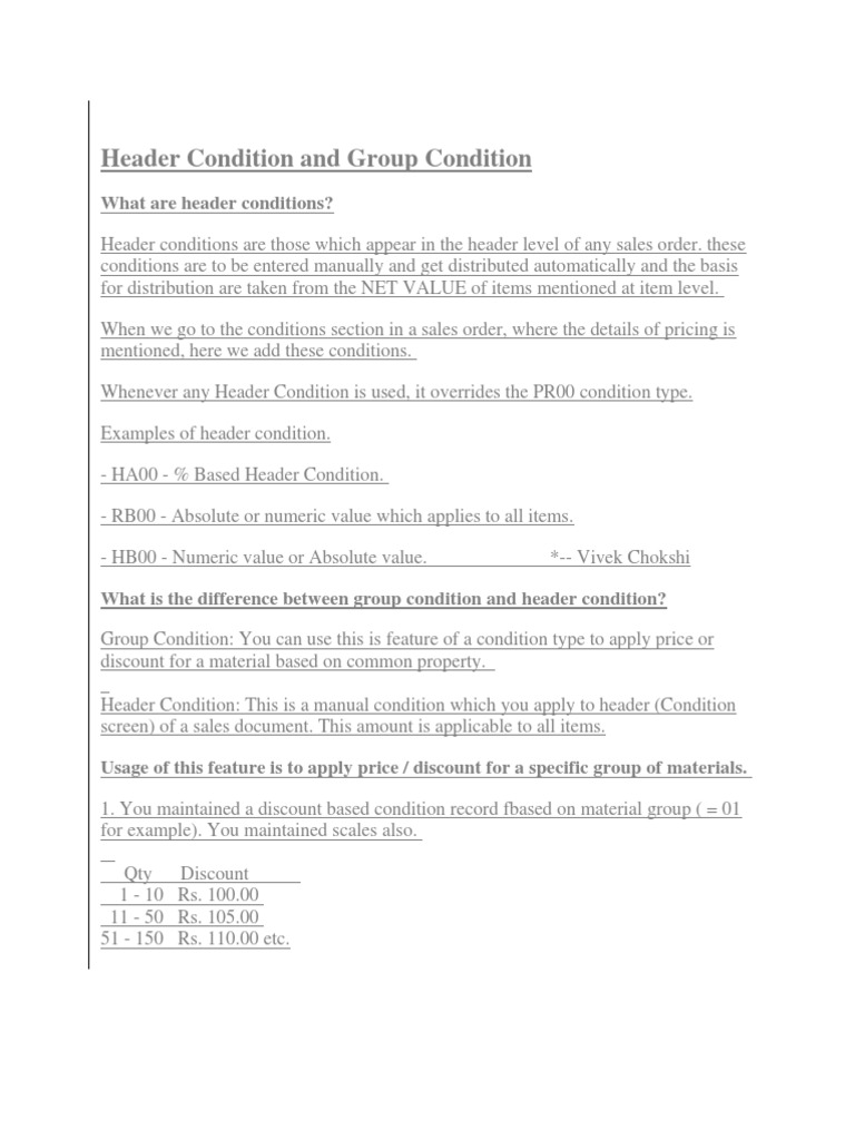 Header Condition and Group Condition: What Are Header Conditions? | PDF ...