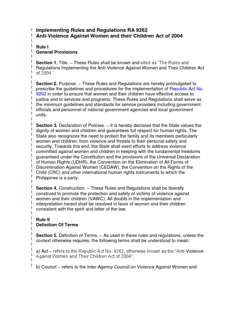 RA 9262.implementing Rules and Regulations | PDF | Restraining Order ...