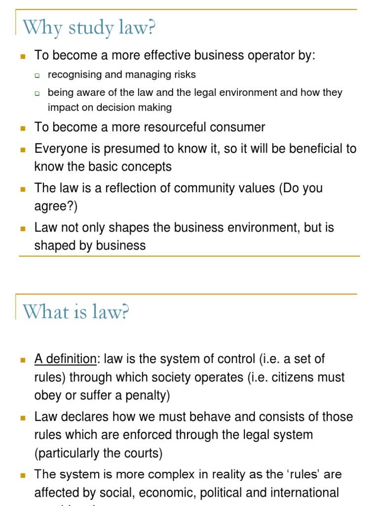 Topic A Lecture 2 - Introduction To Law, Classifications of Law | PDF ...