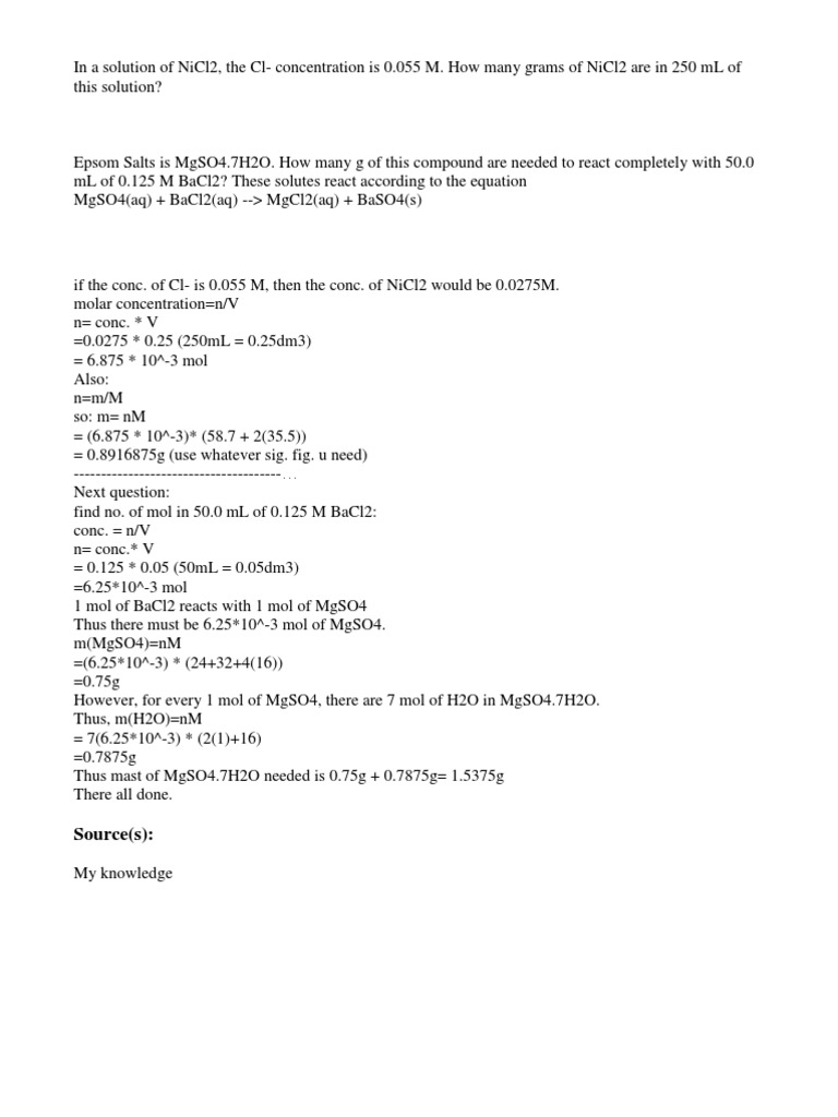In A Solution of NiCl2 | PDF