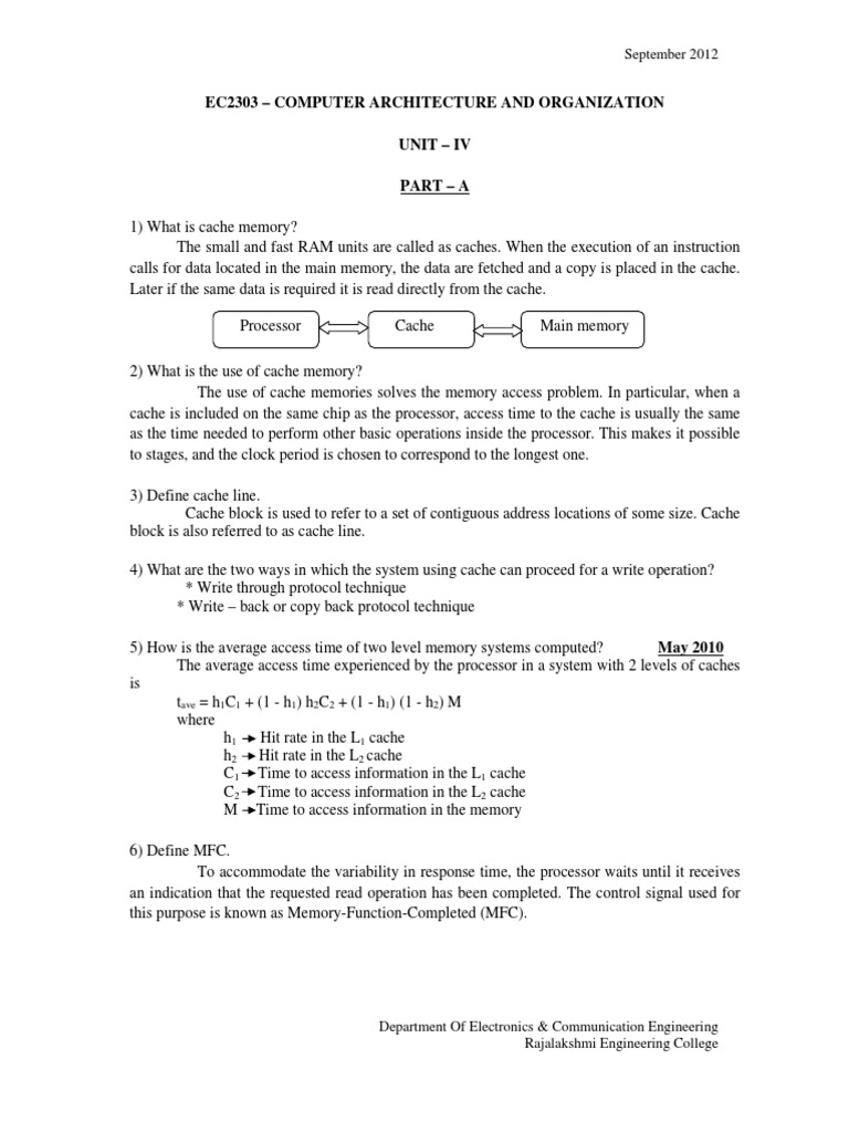 Computer Architecture Unit 4 | PDF | Cpu Cache | Random Access Memory