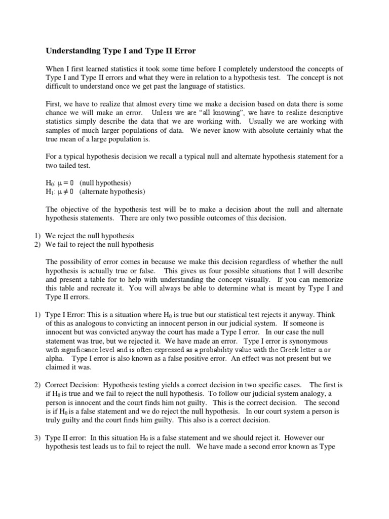 Type I vs Type II Error Explained | PDF | Type I And Type Ii Errors ...