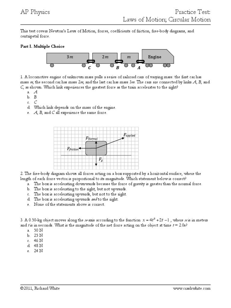 Practice Test-3-Laws of Motion-Circular Motion | PDF | Force | Friction