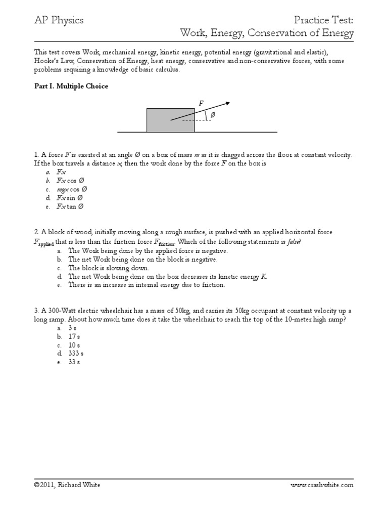 Practice Test 4 Work Energy | PDF | Force | Friction