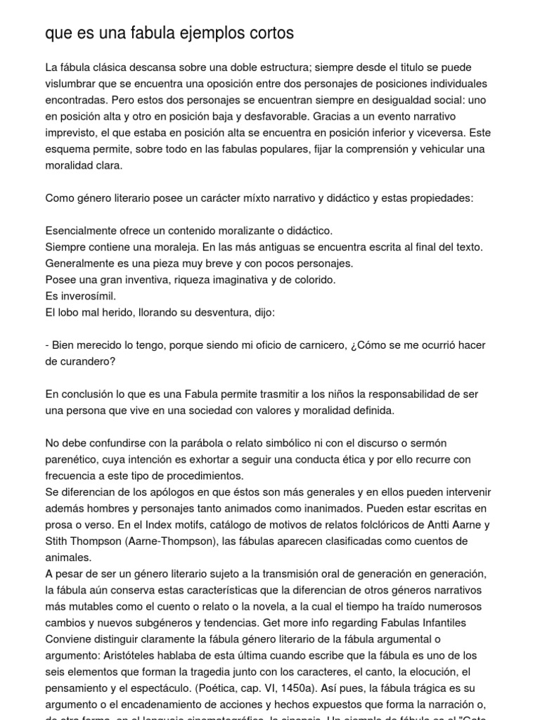 Que Es Una Fabula Ejemplos Cortos | PDF | Fábula | Cuentacuentos
