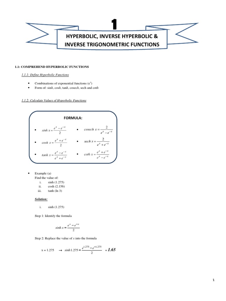 Chapter 1: Hyperbolic, Inverse Hyperbolic, Inverse Trigonometric | PDF ...