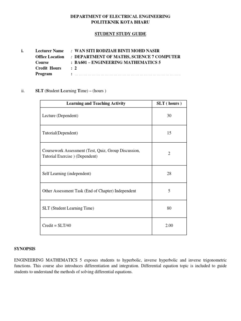 Student Study Guide | PDF | Equations | Integral