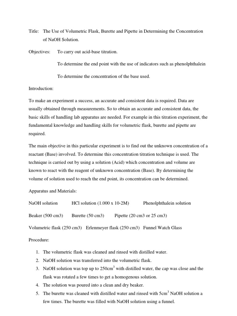 Determining The Concentration of NaOH Solution. | PDF | Titration ...