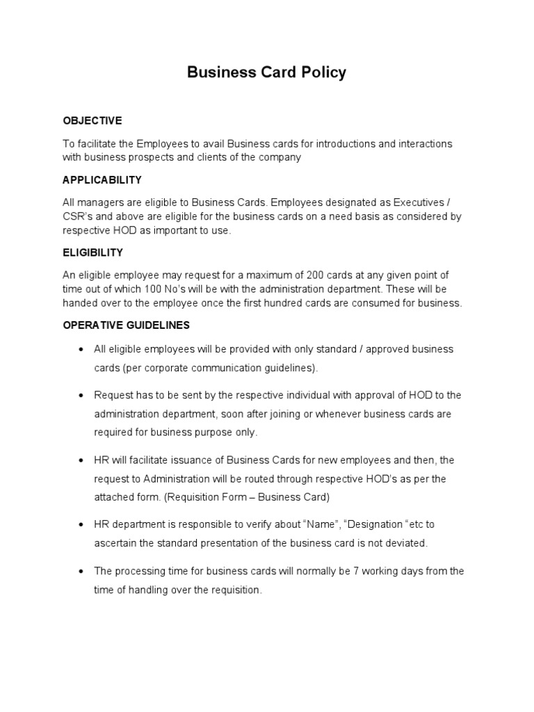 Business Card Policy | PDF