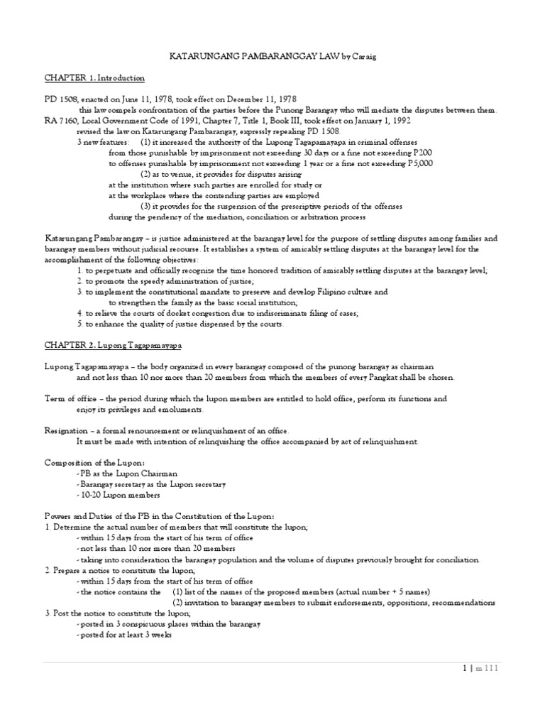 Katarungang Pambarangay Law Chaps 1-5 | PDF | Crime & Violence | Crime Thriller