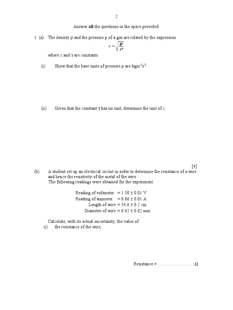 Physics Experiment Questions and Calculations | PDF | Wavelength ...