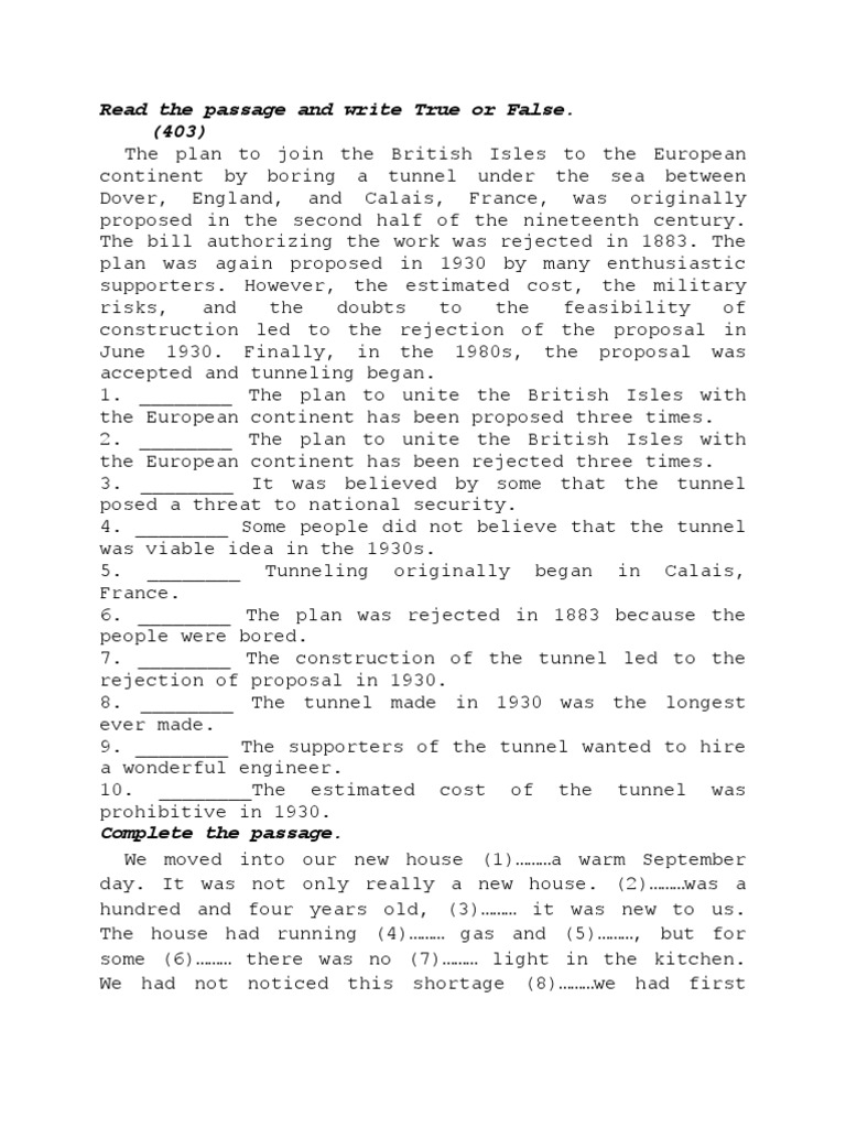 Read The Passage and Write True or False | PDF | Tunnel | British Isles