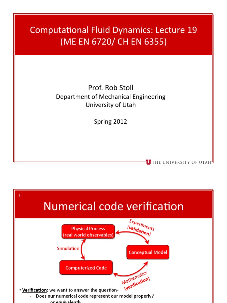 Computa Onal Fluid Dynamics: Lecture 19 (ME EN 6720/ CH EN 6355) | PDF | Mathematical Objects ...