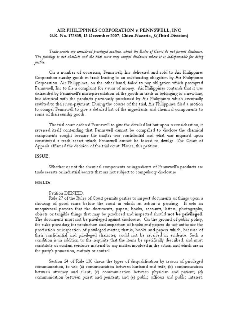 Air Philippines Corporation v. Pennswell Inc | PDF | Trade Secret ...