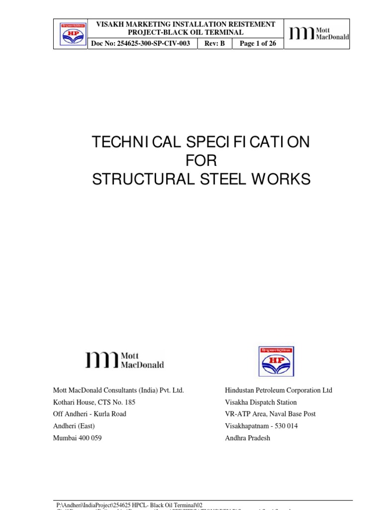 Steel - Technical Specification For Structural Steel Works | PDF | Structural Steel | Welding