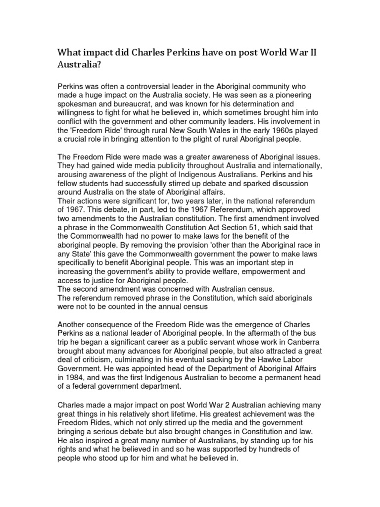 What Impact Did Charles Perkins Have On Post World War II Australia ...