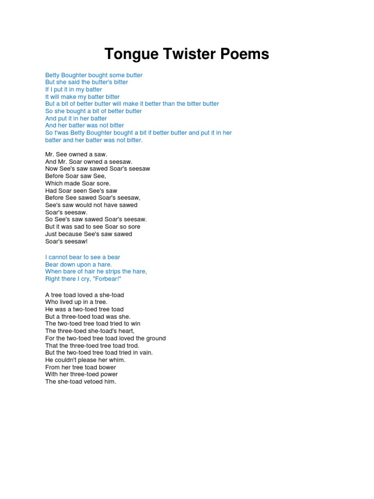 Tongue Twister Poems | PDF