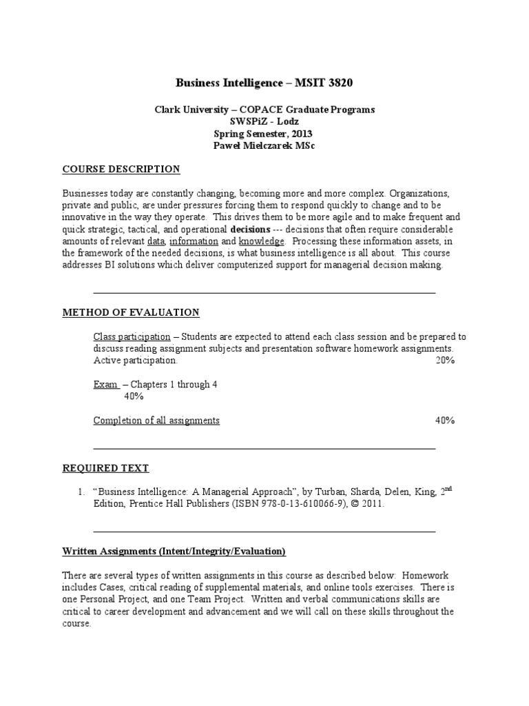 Business Intelligence Syllabus | PDF | Business Intelligence | Data ...