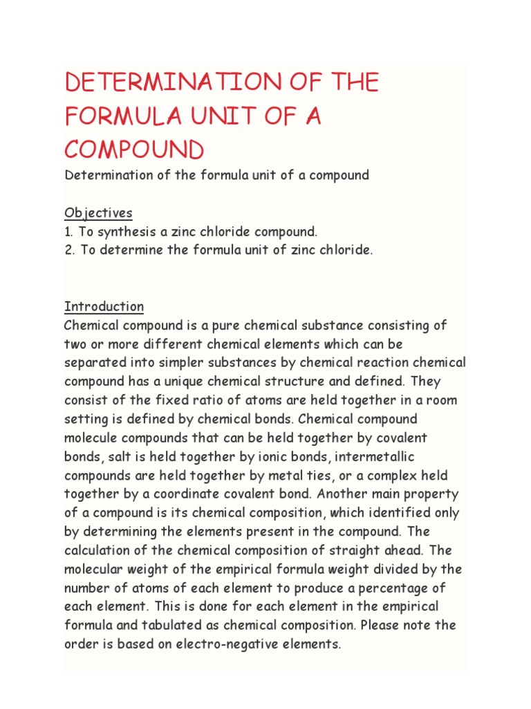 Determination of The Formula Unit of A Compound | PDF | Chemical ...