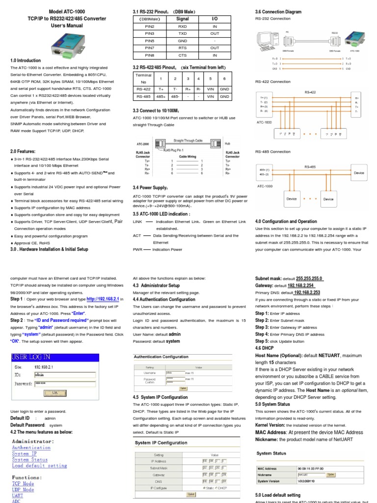 ATC 1000 Manual | PDF | Ip Address | Transmission Control Protocol