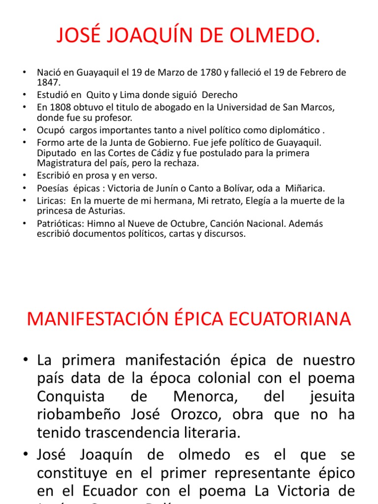 Obras y poesía de José Joaquín de Olmedo | PDF | Poesía