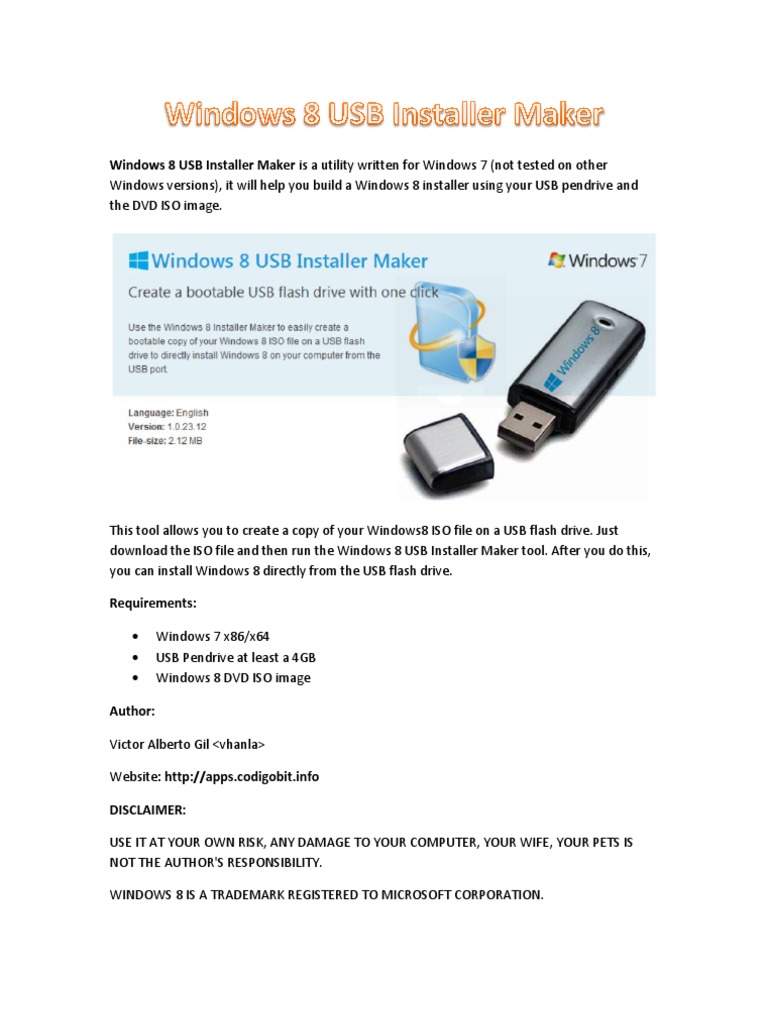 Windows 8 USB Installer Tool Guide | PDF