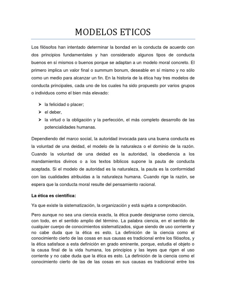 Modelos Éticos y su Aplicación | PDF | Razón | Moralidad