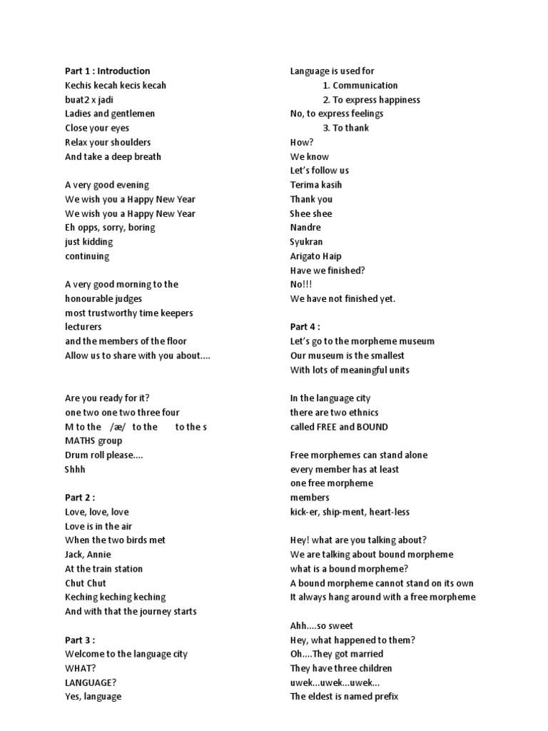 Choral Speaking Script (Full) | PDF | Linguistics | Languages