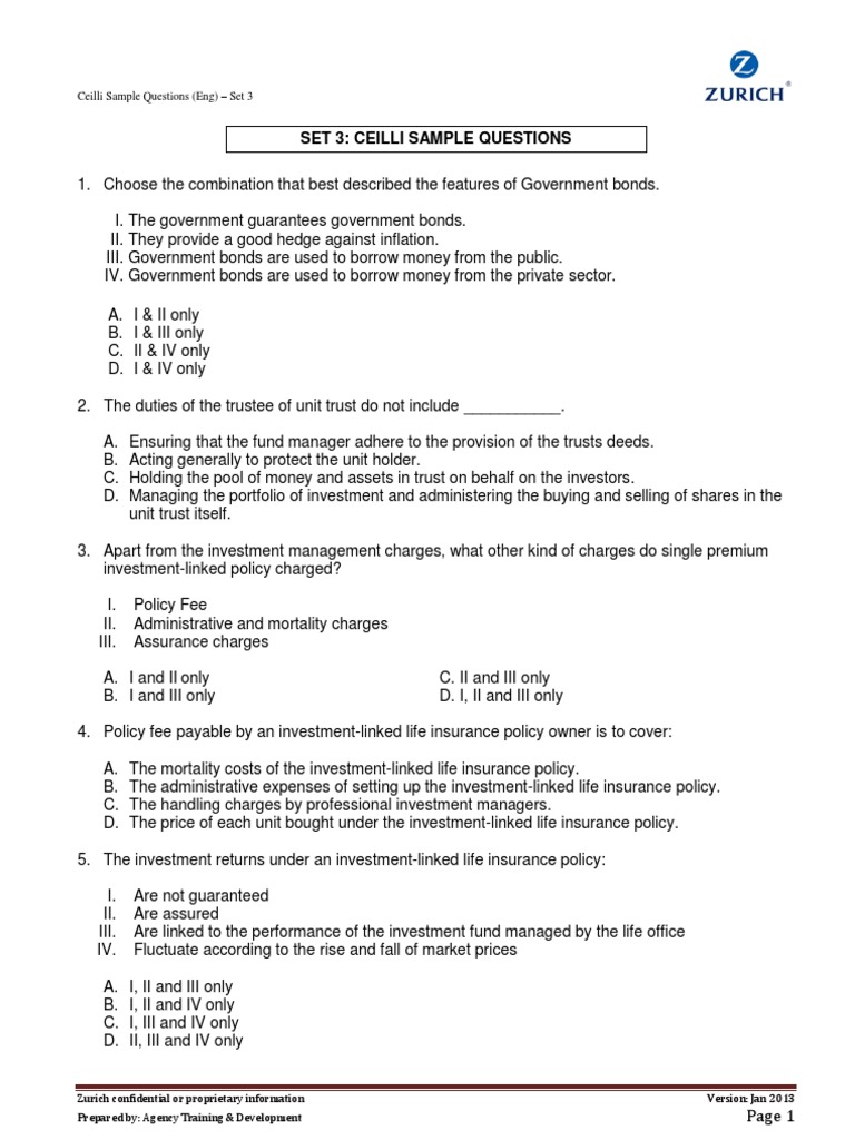 Ceilli Exam Sample Questions Set 3 | PDF | Insurance | Life Insurance