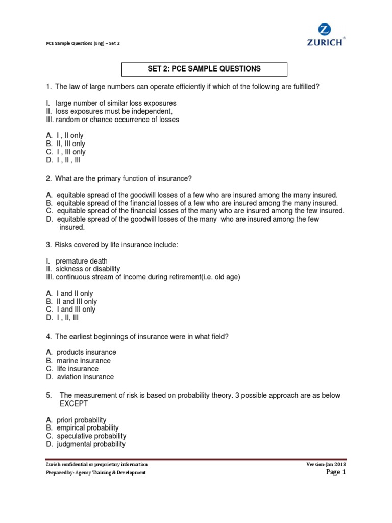 PCE Sample Questions - SET 2 (ENG) | PDF | Life Insurance | Insurance
