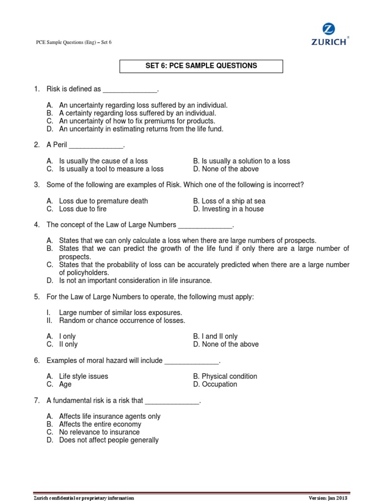 PCE Sample Questions - SET 6 (ENG) | PDF | Insurance | Life Annuity
