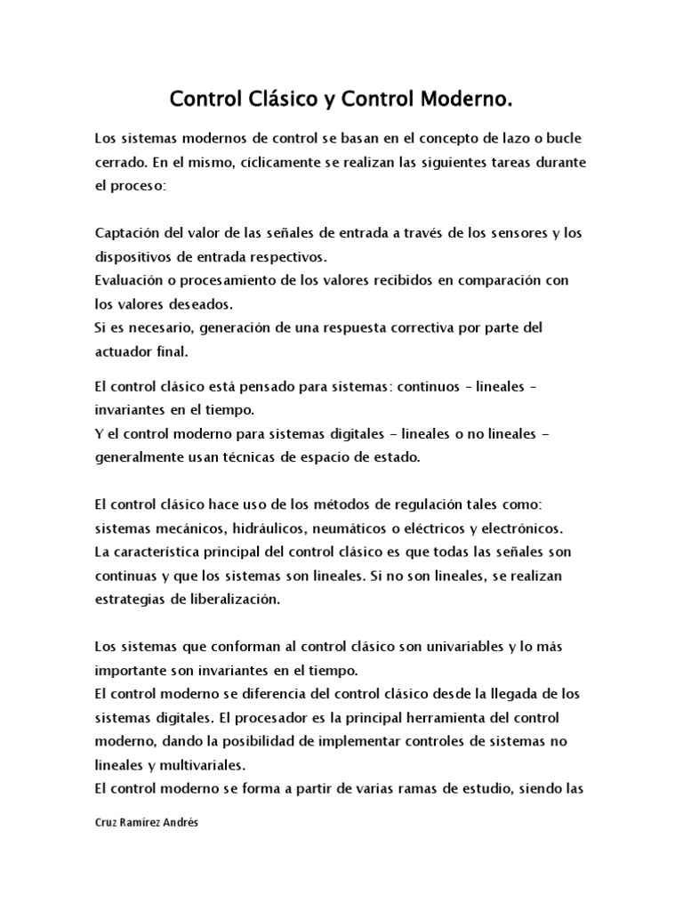 Control Clásico y Control Moderno | PDF | Sistema de control | Linealidad